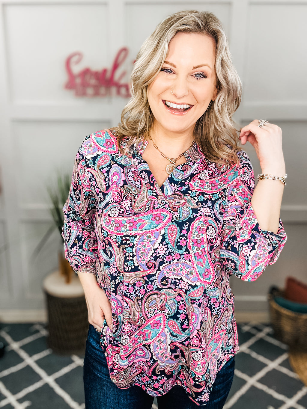 Lizzy Top in Pink Paisley – Soul Happy Shop