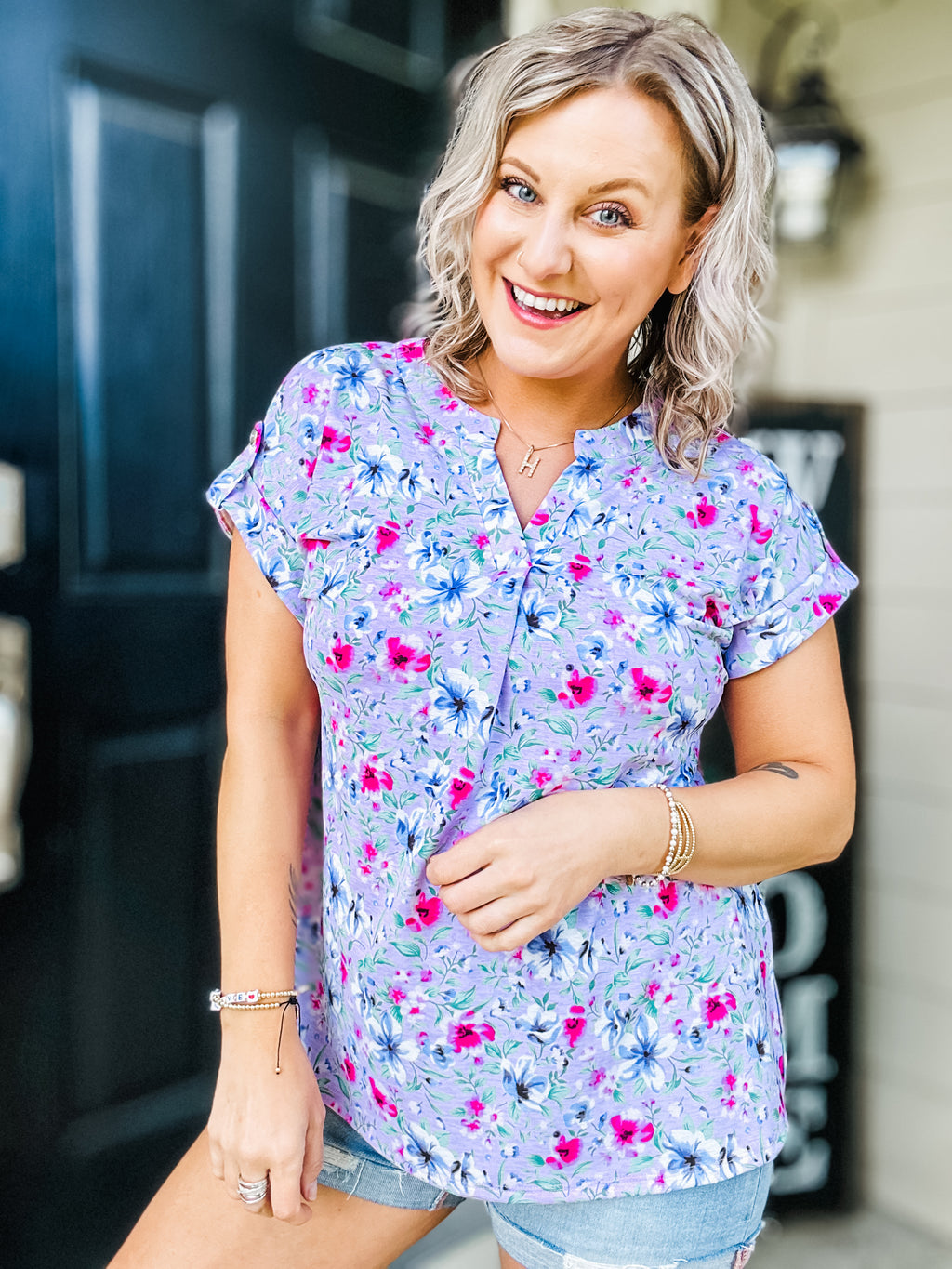 Lizzy Cap Sleeve Top in Muted Lavender and Pink Floral – Soul Happy Shop