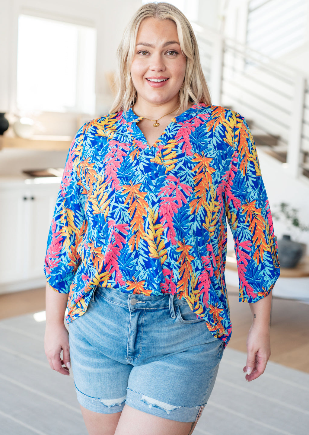 Lizzy Top in Blue and Pink Branches – Soul Happy Shop